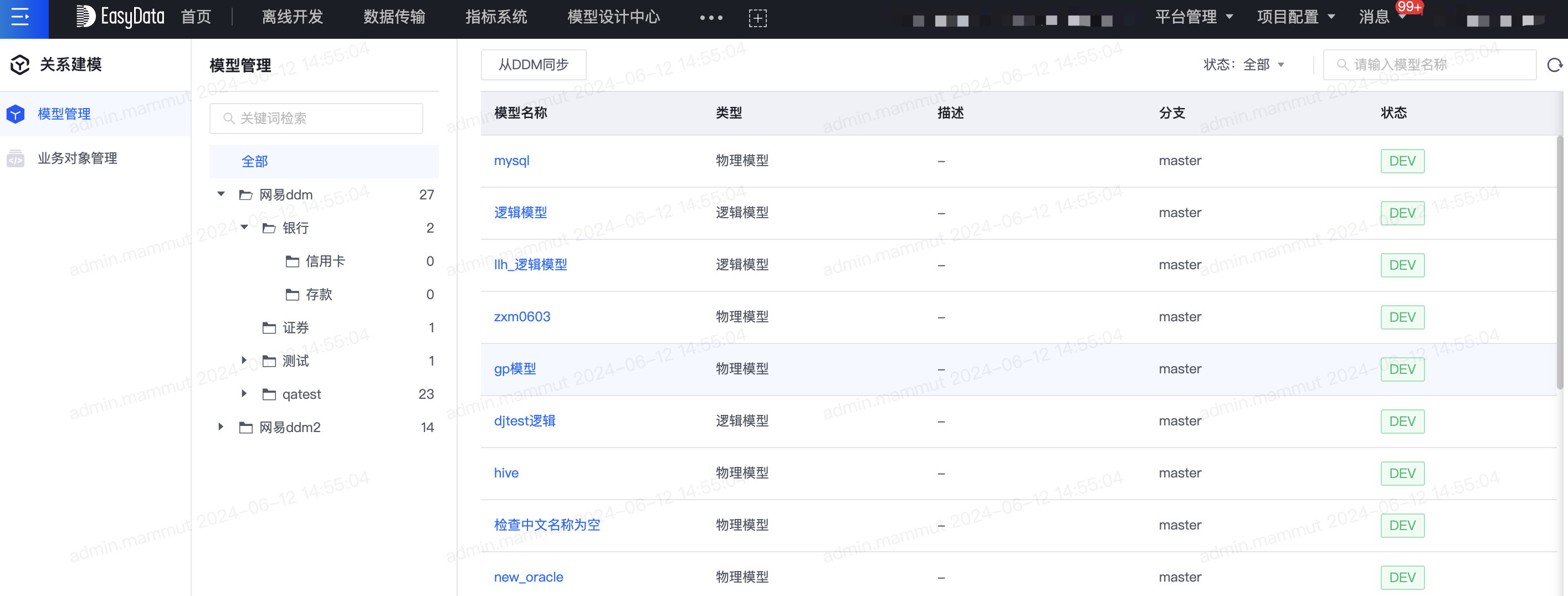 模型管理 - 模型列表 - 《数据开发与治理平台Easydata用户手册-V8.0 Update06》