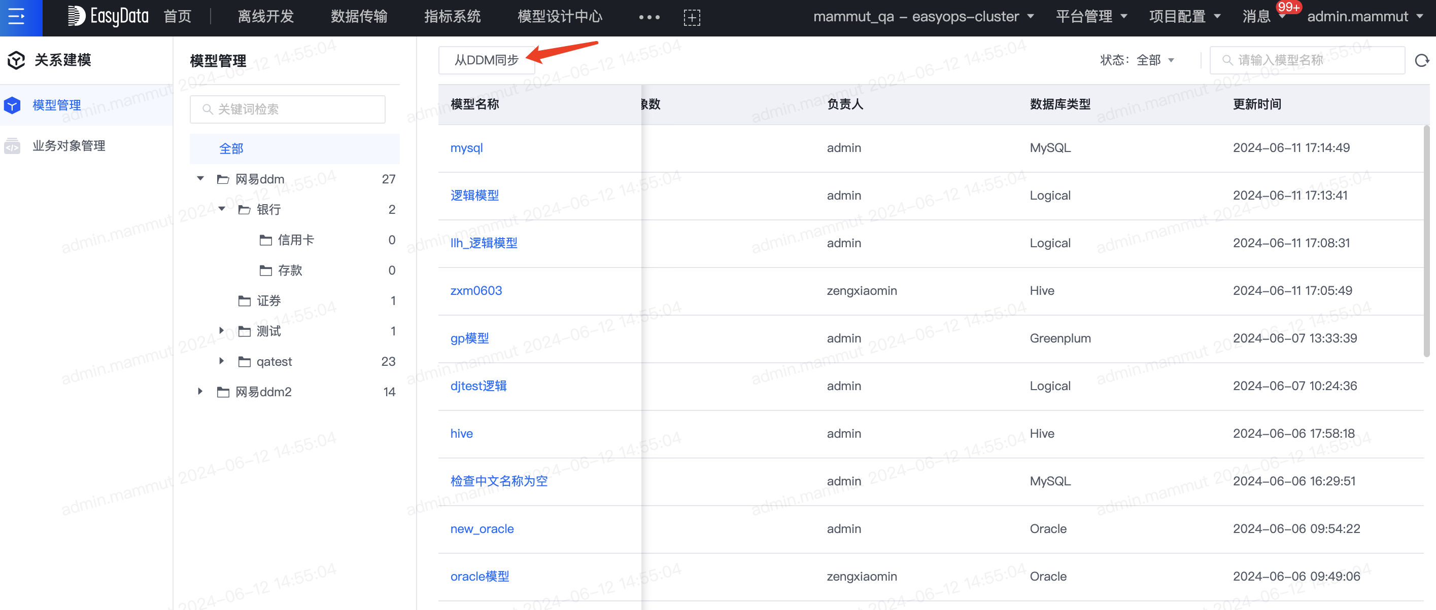 模型管理 - 模型列表 - 《数据开发与治理平台Easydata用户手册-V8.0 Update12》