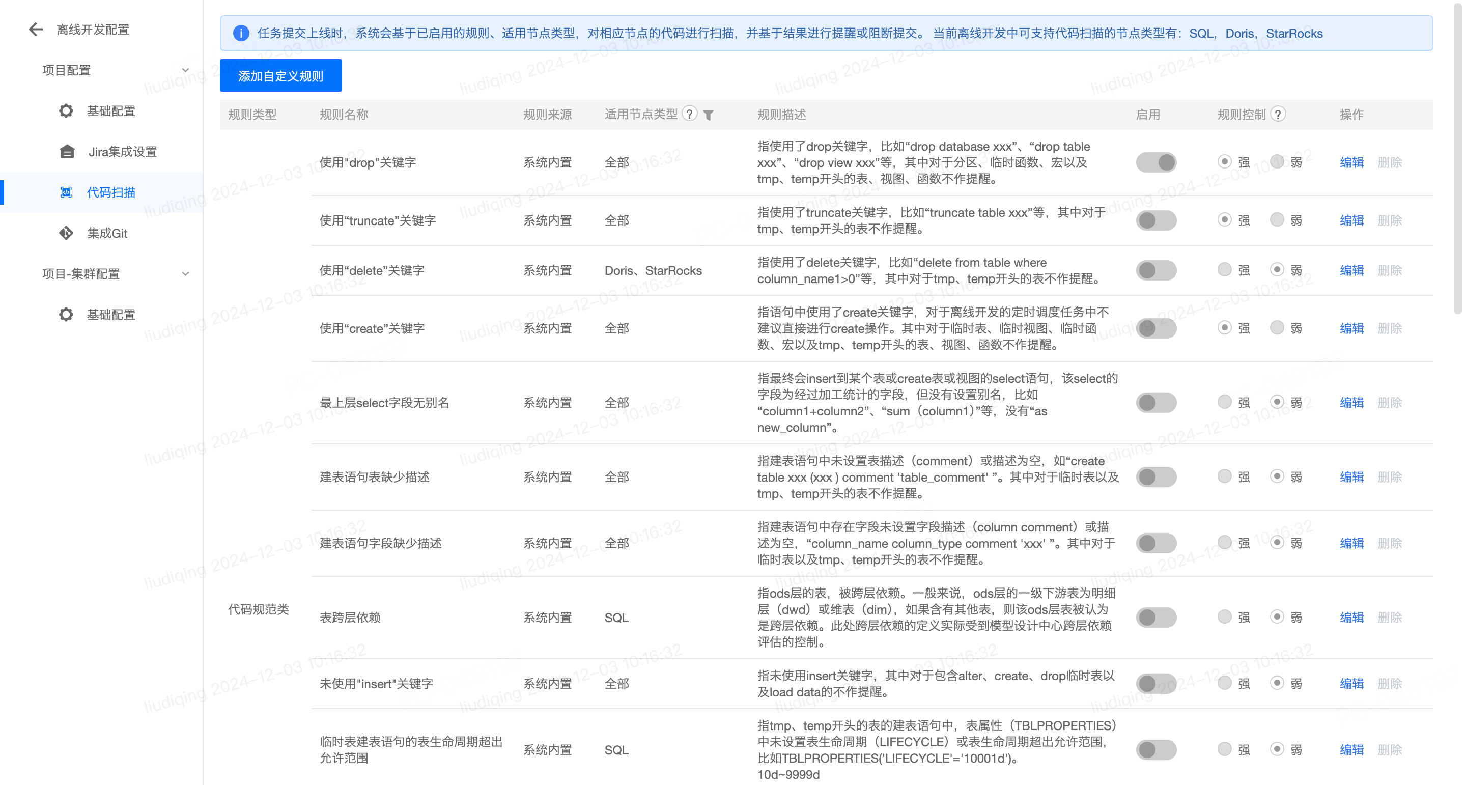 项目配置 - 代码扫描 - 《数据开发与治理平台Easydata用户手册-V9.0 Update04》