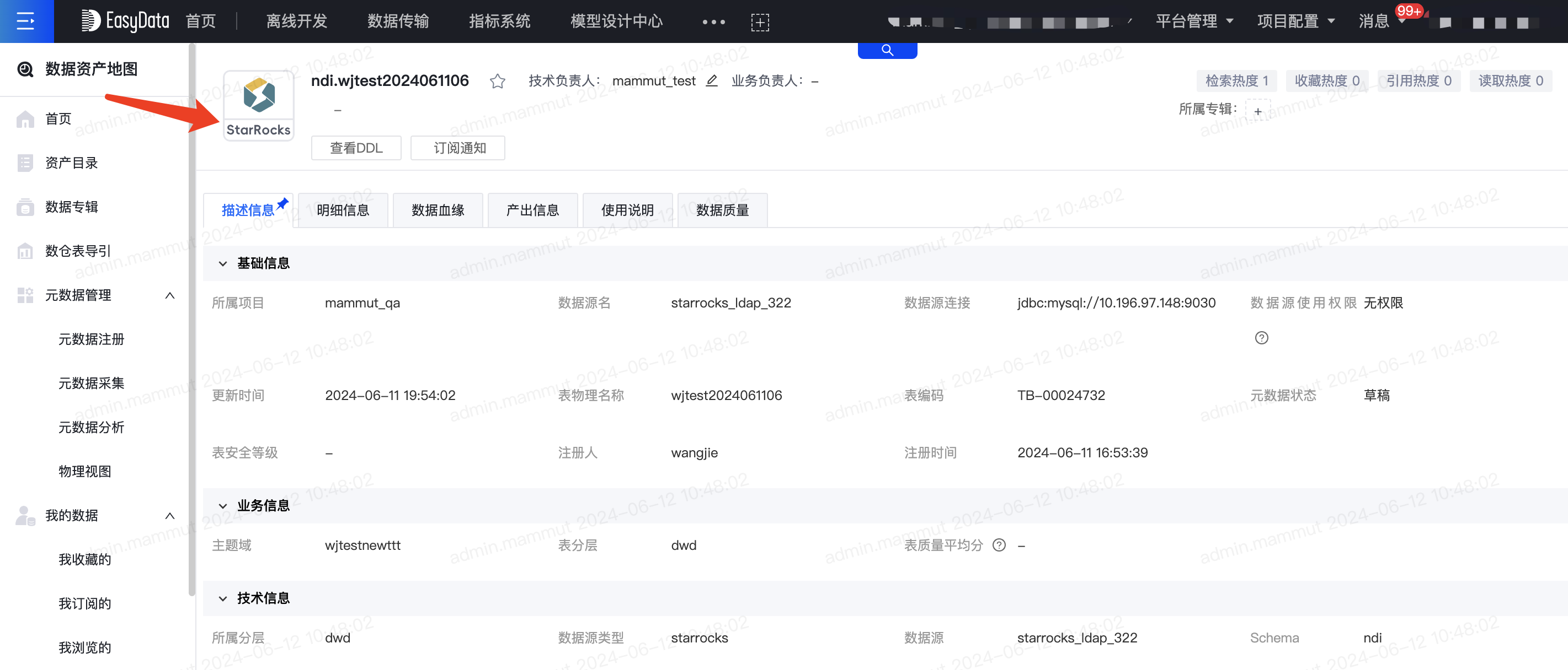 表详情展示 - StarRocks - 《数据开发与治理平台Easydata用户手册-V8.0 Update13》